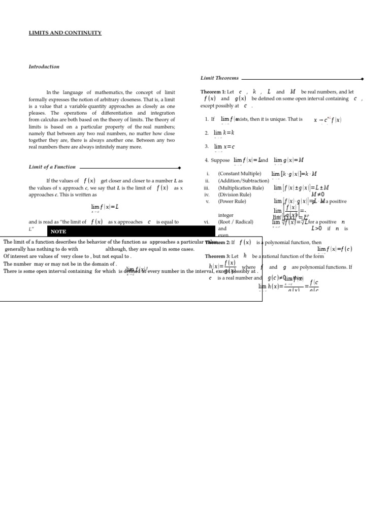 Limits and Limit Theorems | PDF | Limit (Mathematics) | Real Number