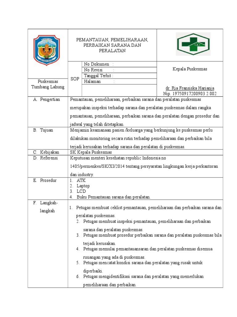 Sop Pemantauan, Pemeliharaan, Perbaikan Sarana Dan Peralatan | PDF