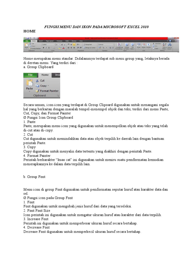 Fungsi Menu Dan Ikon Pada Microsoft Excel 2010 | PDF