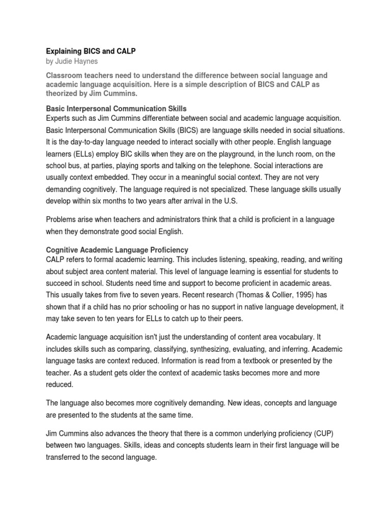 ExplainingBICS CALP | PDF