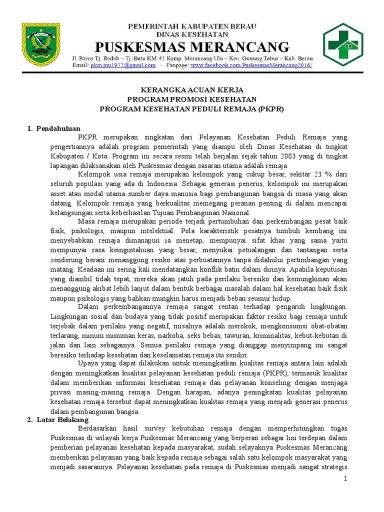 Kerangka Acuan Kerja PKPR | PDF | Sains & Matematika