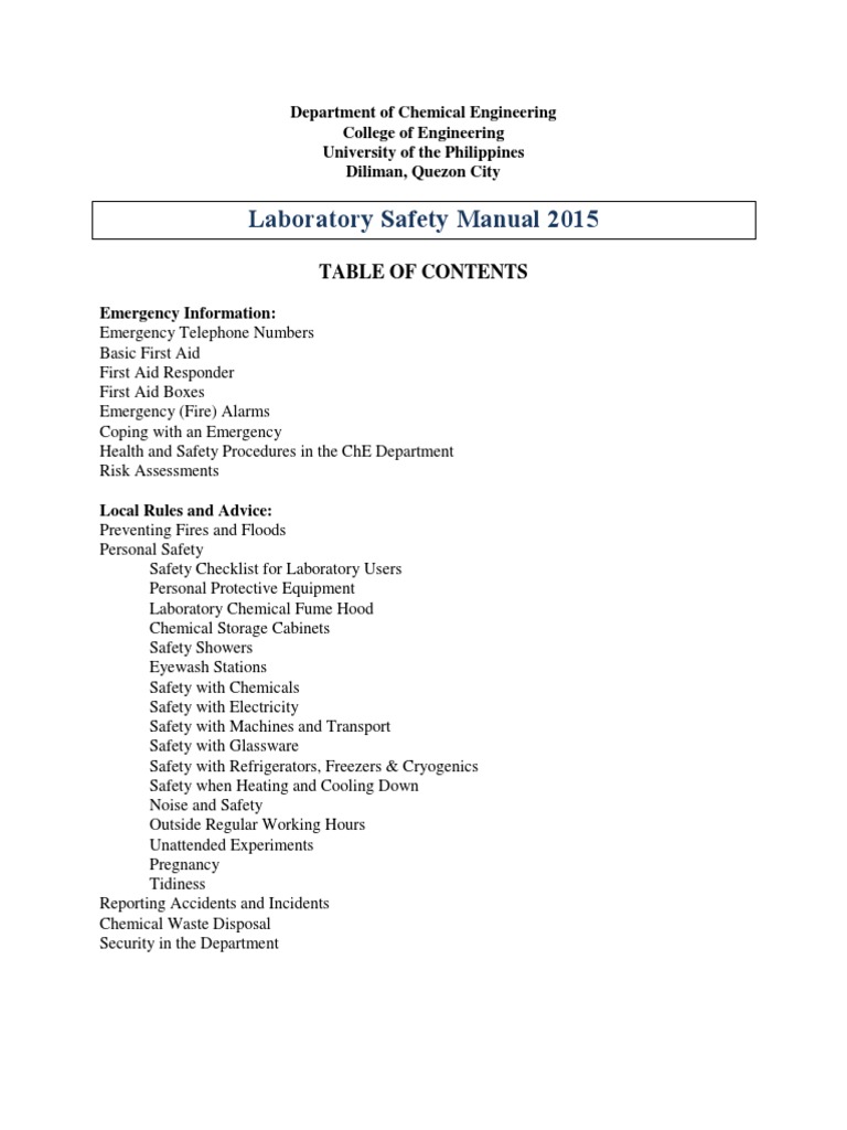 04 UPD ChE Laboratory Safety Manual PDF | PDF | Personal Protective ...