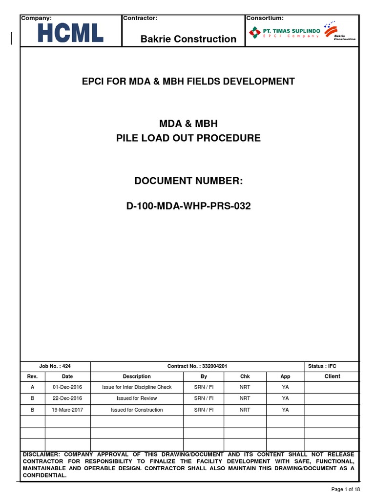 D-100-MDA-WHP-PRS-032 MDA Pile Load Out Procedure Rev. C - Part A PDF ...
