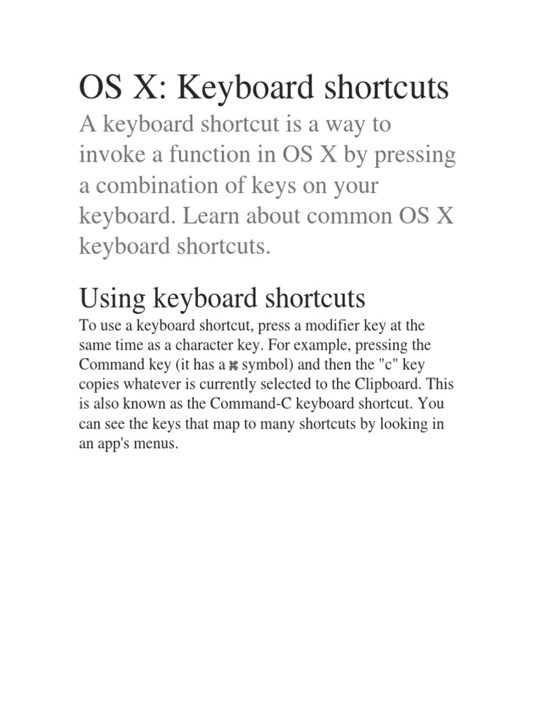 OS X Shortcuts | PDF | Finder (Software) | Computer Keyboard