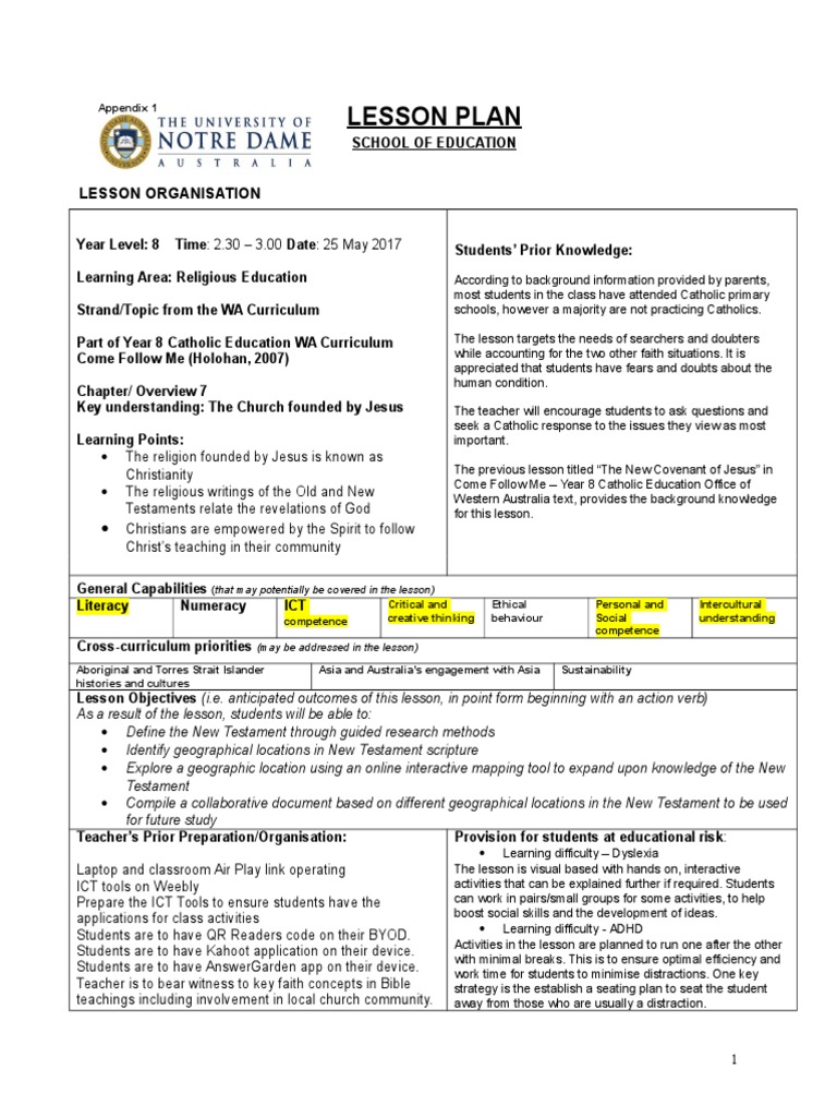 Re Lesson-Plan 2017 | PDF | Educational Technology | Catholic Church