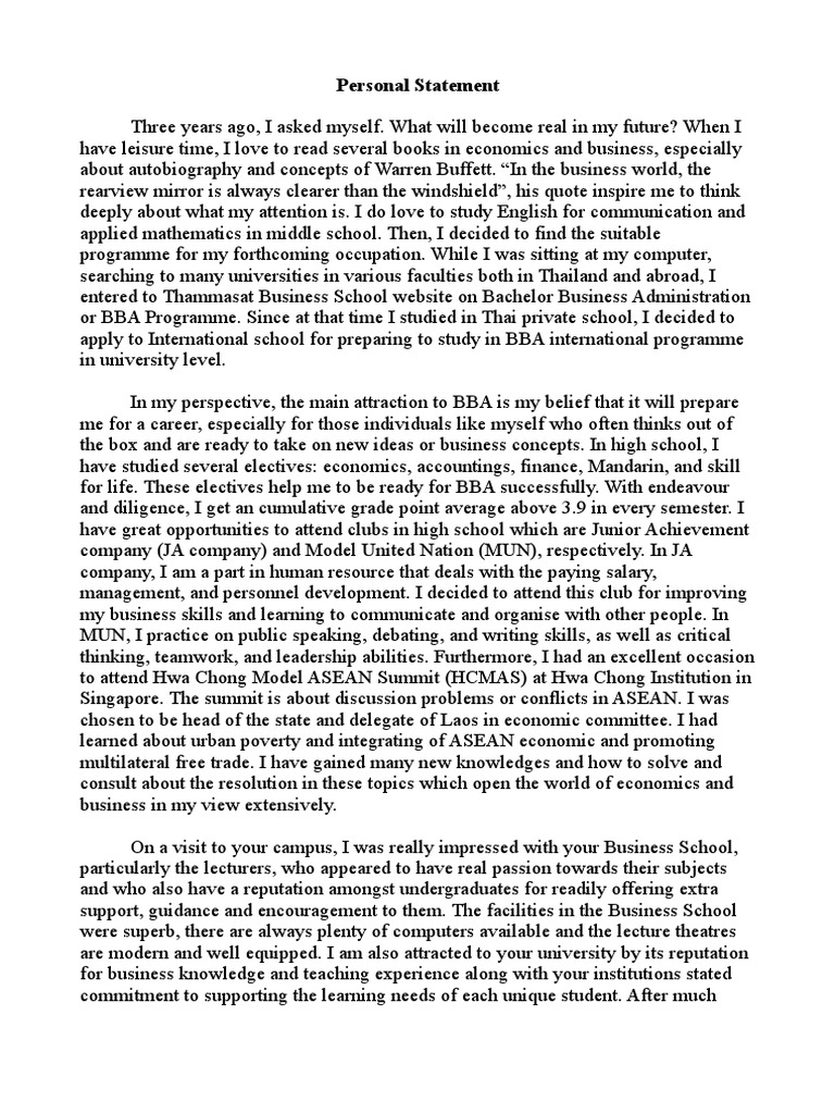 Personal Statement Draft | PDF | Association Of Southeast Asian Nations ...