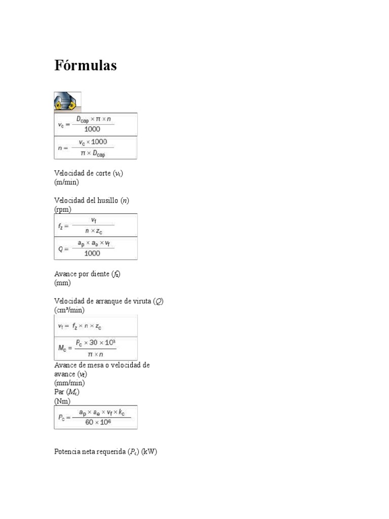 Fórmulas Esenciales para Fresado y Torneado | PDF | Mecanizado ...