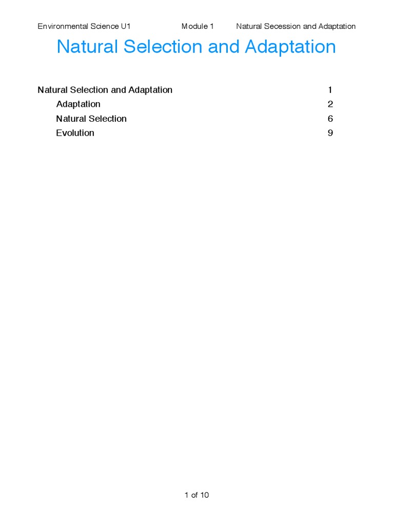 Natural Selection and Adaptation | PDF | Natural Selection | Adaptation