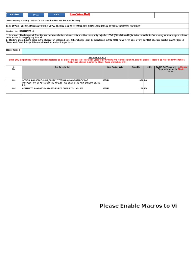 Item Wise Boq: Validate Print Help | PDF