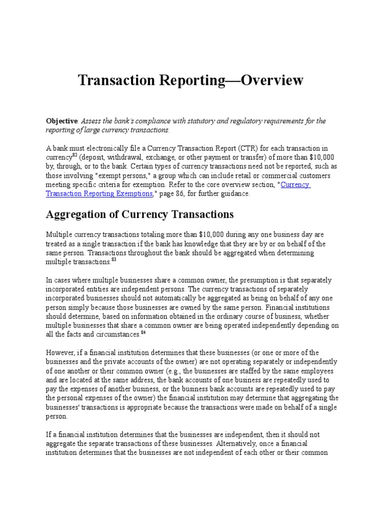 Bank Compliance on CTR Reporting | PDF | Financial Transaction | Banks