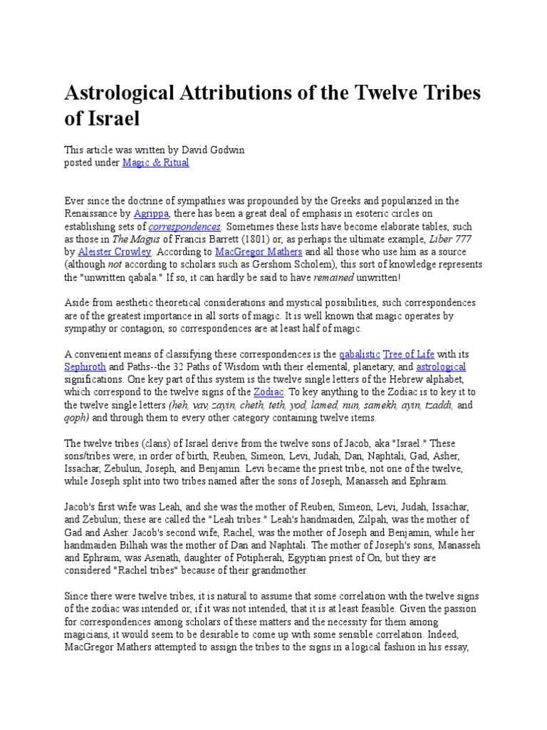 Astrological Attributions of The Twelve Tribes of Israel - David Godwin ...