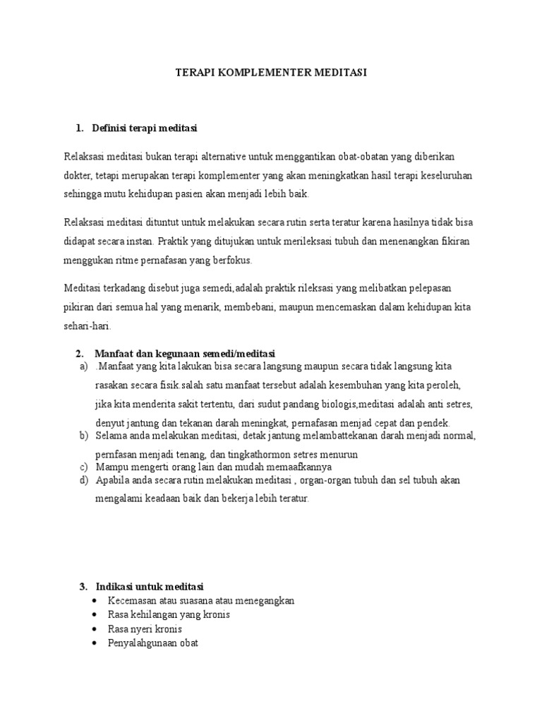 Terapi Komplementer Meditasi | PDF