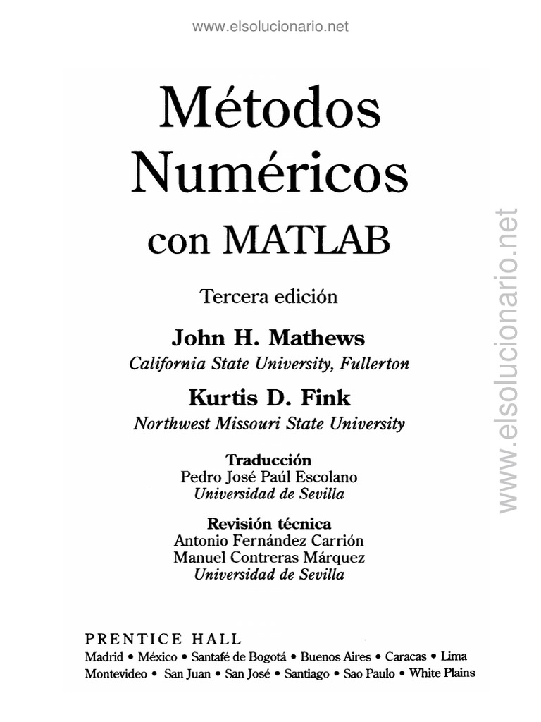 Métodos Numéricos Con MATLAB - John Mathews, Kurtis Fink - 3ed PDF | PDF