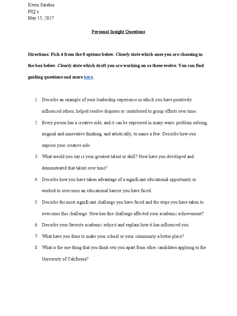 Personal Insight Questions | PDF | Leadership | Teachers