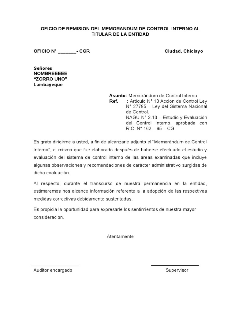 Formato de Memorándum de Control Interno (1) | Recursos humanos ...