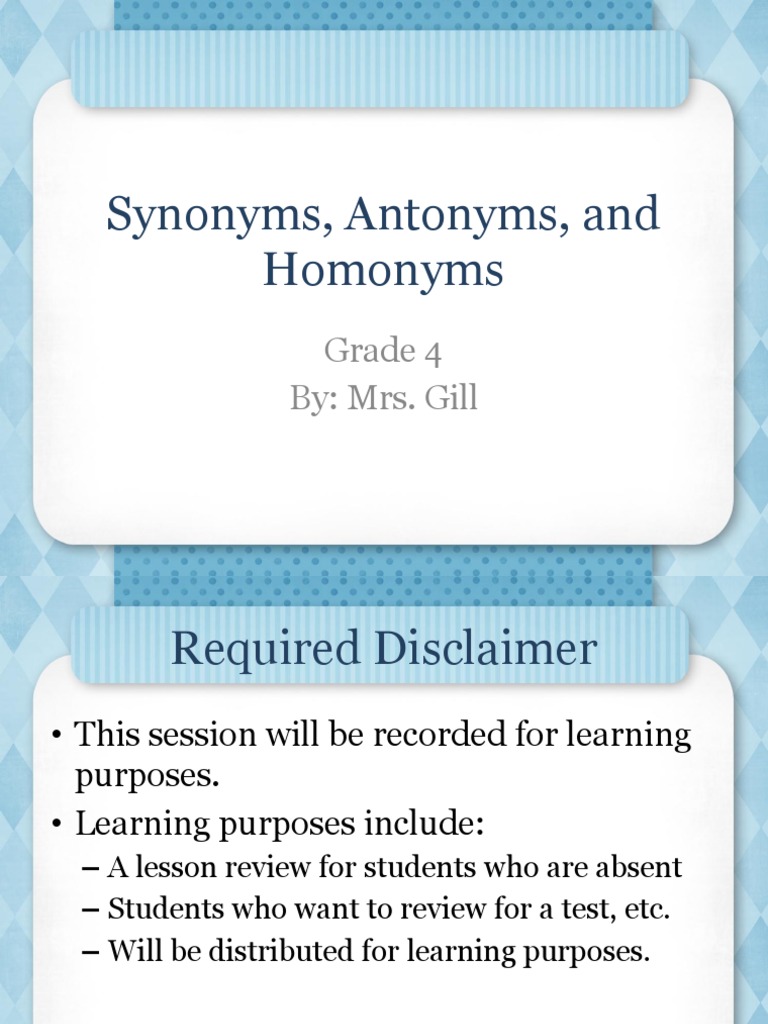 Synonyms Antonyms and Homonyms Review | PDF