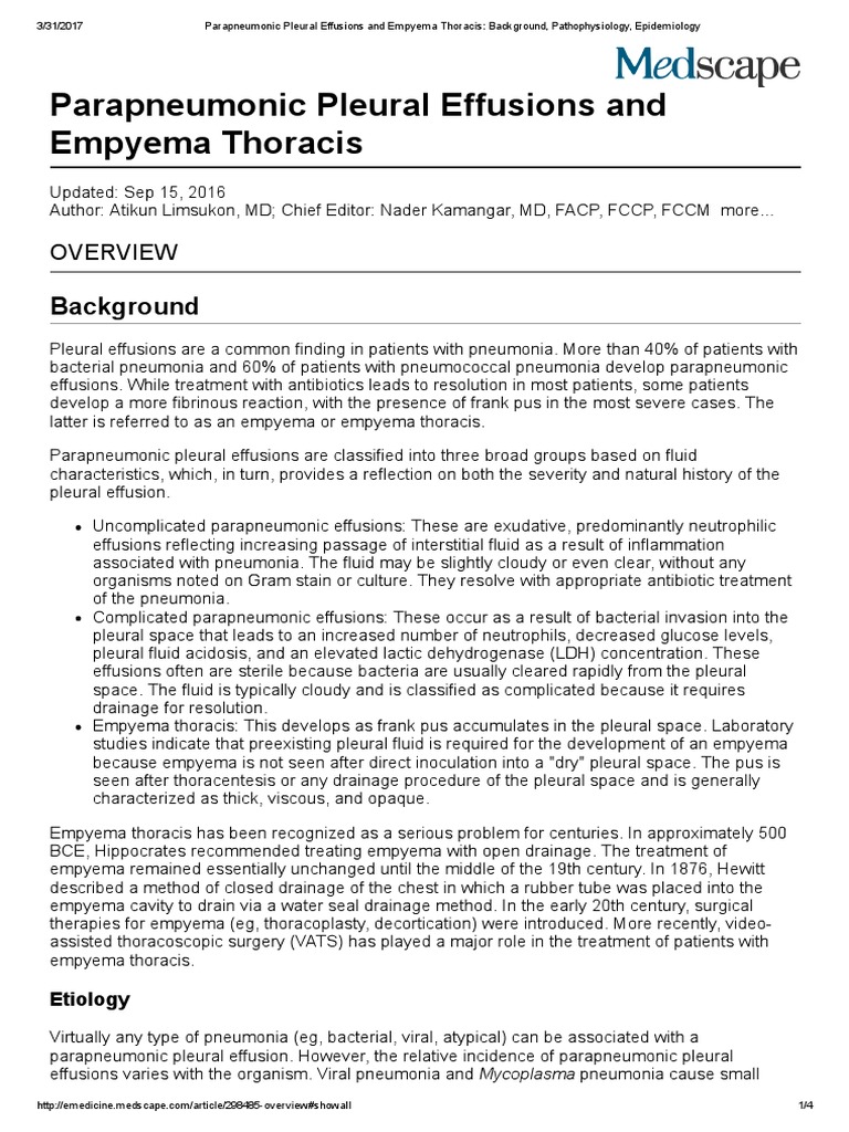 Parapneumonic Pleural Effusions and Empyema Thoracis_ Background ...