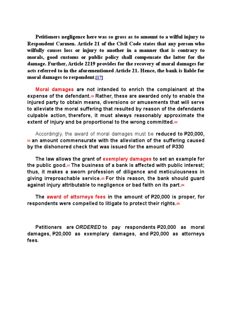 Moral Damages: Accordingly, The Award of Moral Damages Must Be Reduced ...