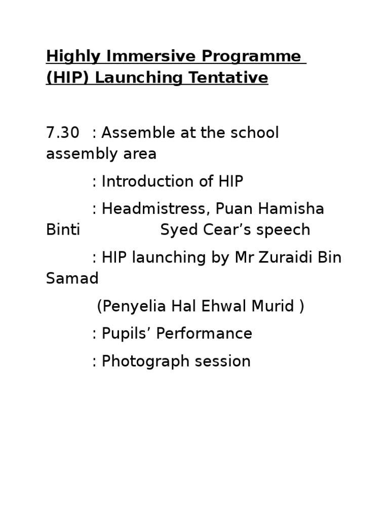 Highly Immersive Programme (HIP) Launching Tentative | PDF
