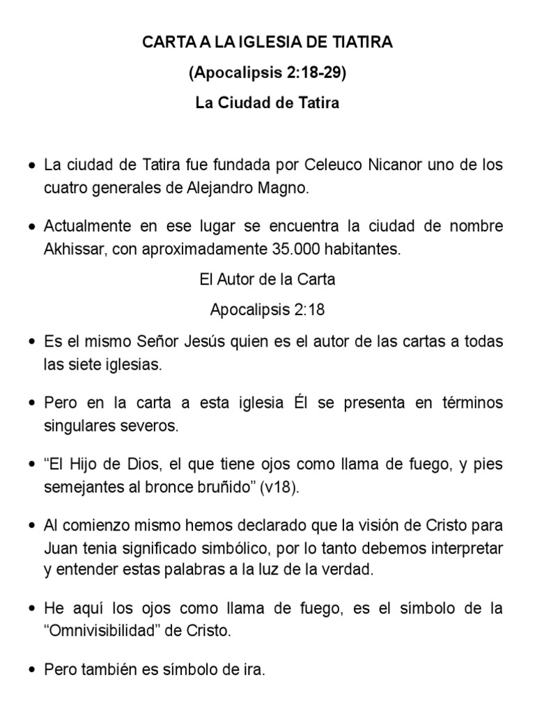 Carta A La Iglesia de Tiatira | PDF | Libro de revelación | Cristo (título)