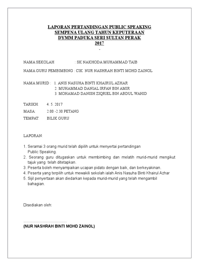Laporan Pertandingan Public Speaking | PDF