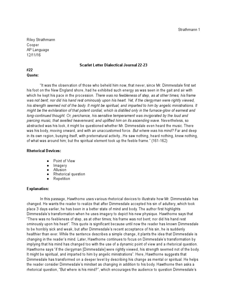 Scarlet Letter Dialectical Journal 22-23 #22 Quote | PDF | Nathaniel ...