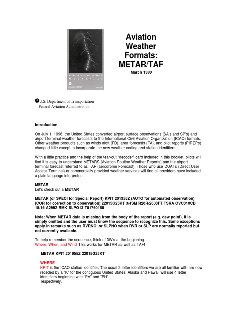 Aviation Weather Formats: Metar/Taf: Where, When, and Wind | PDF ...