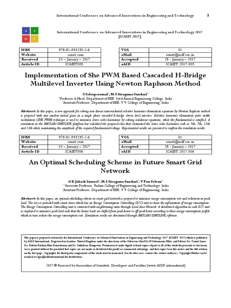Implementation of She PWM Based Cascaded H-Bridge Multilevel Inverter Using Newton Raphson ...