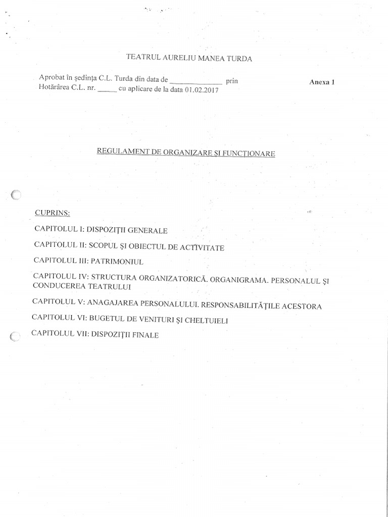 Regulament de Organizare Si Functionare 2017 PDF | PDF
