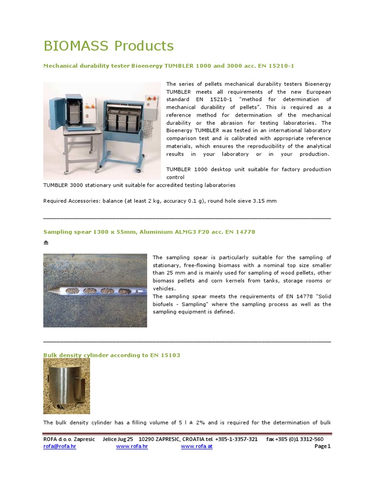 BIOMASS Products: Mechanical Durability Tester Bioenergy TUMBLER 1000 ...