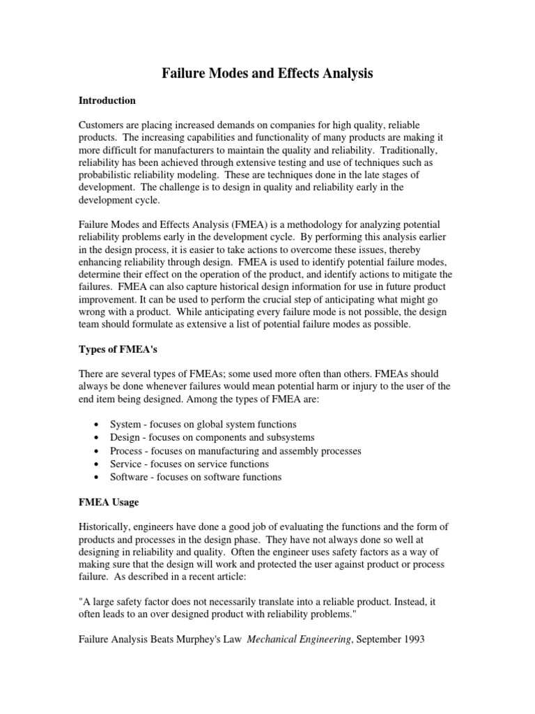 Failure Modes and Effects Analysis | PDF | Reliability Engineering | Systems Engineering
