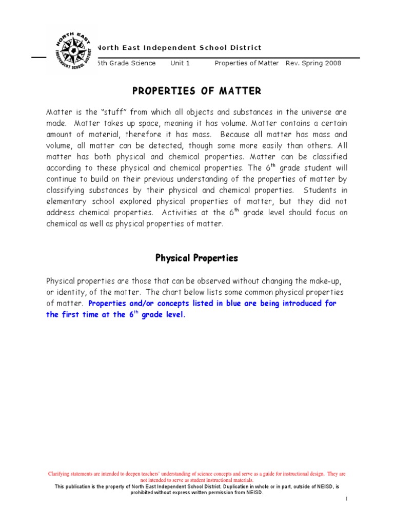 6 Cs Unit1 Properties Matter Rev08 | PDF | Matter | Chemical Substances