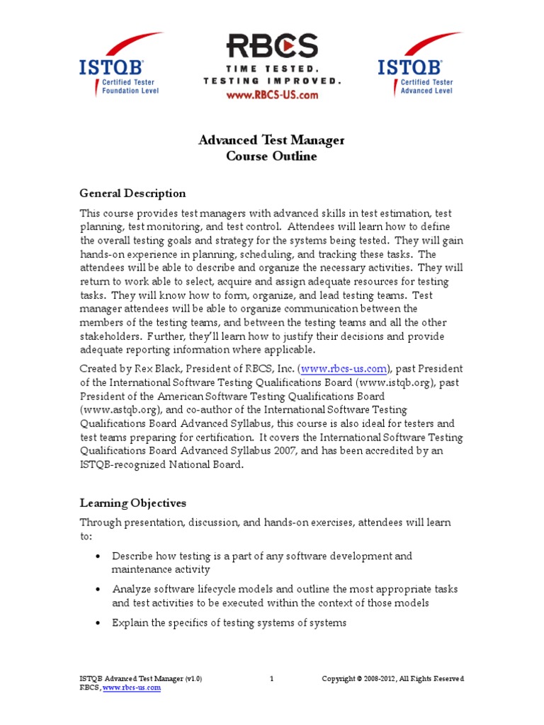 Istqb Advanced Test Manager Rev 1.0 PDF | PDF | Test (Assessment ...