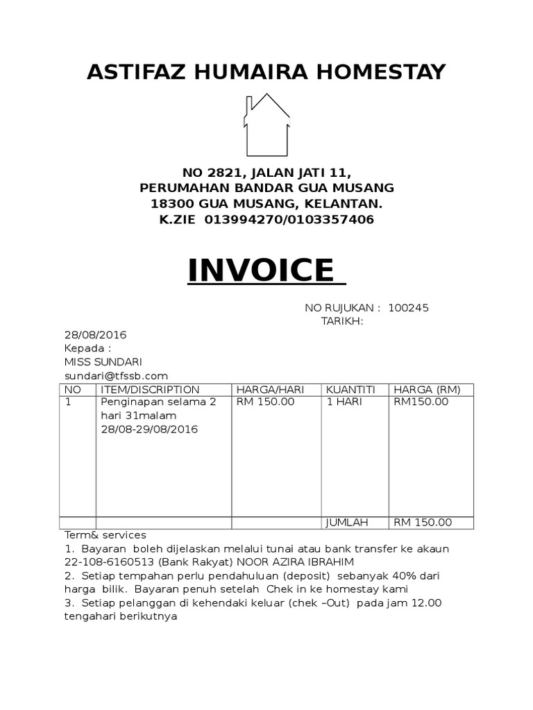 Homestay Invoice
