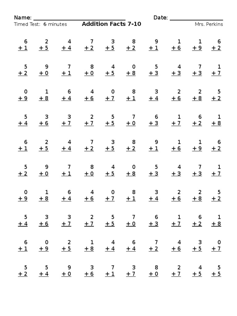 Timed Addition Facts Test for Kids | PDF