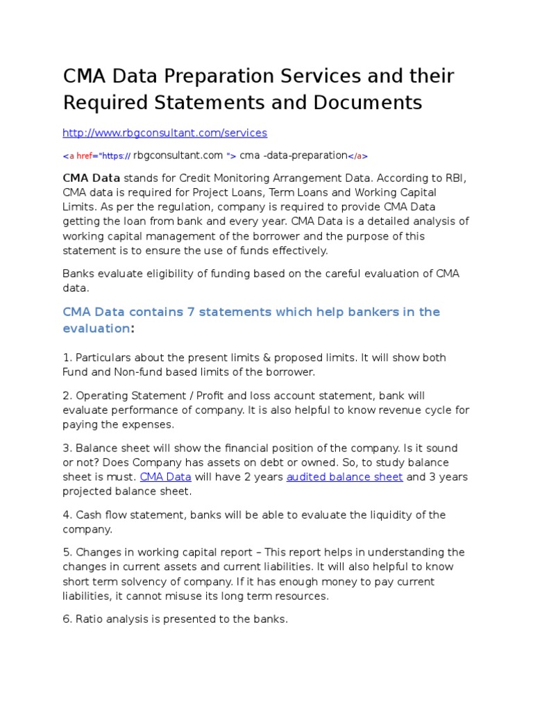 CMA Data Preparation Services and Their Required Statements and ...