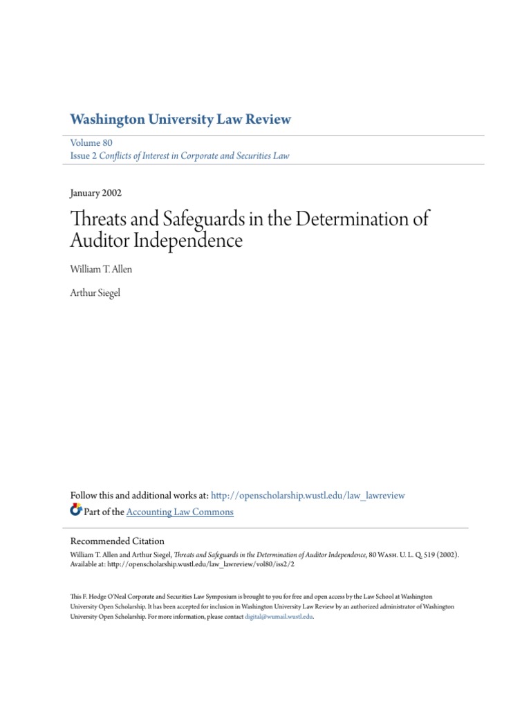 Threats and Safeguards in The Determination of Auditor Independence ...
