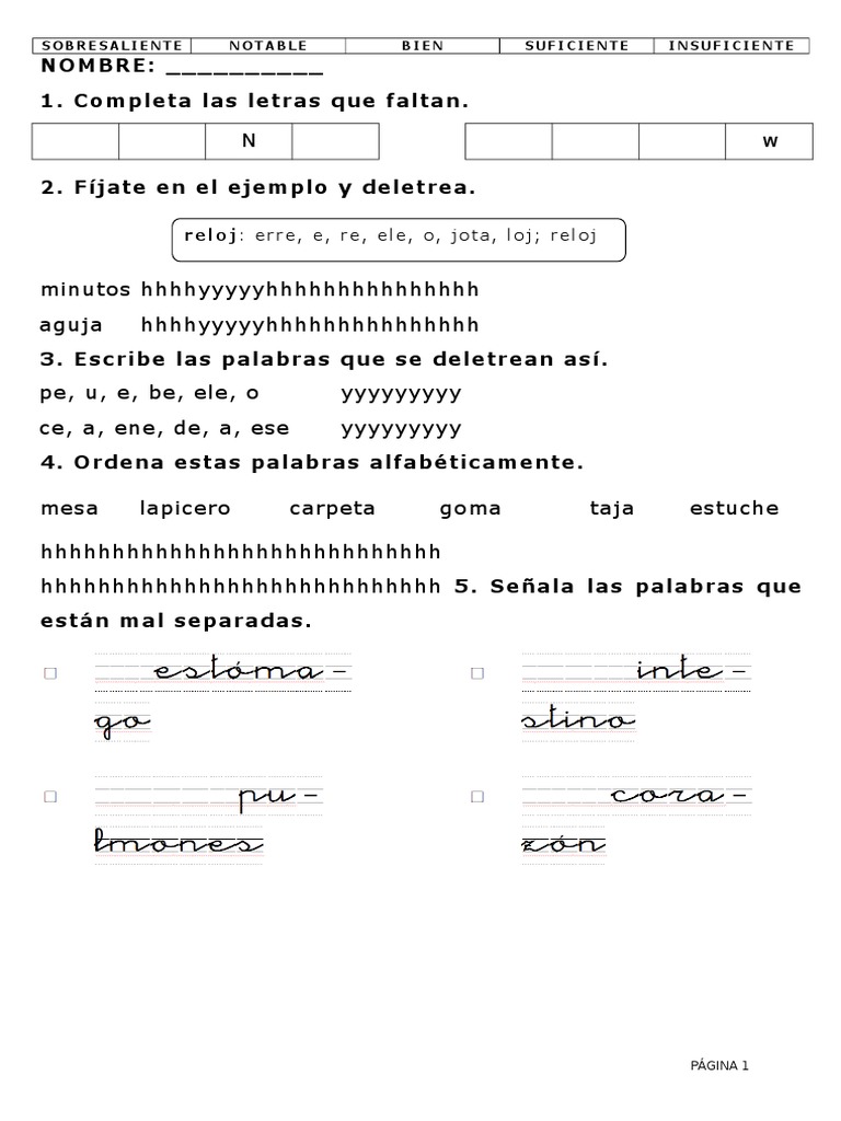 Examen Letras Sílabas Palabras | PDF