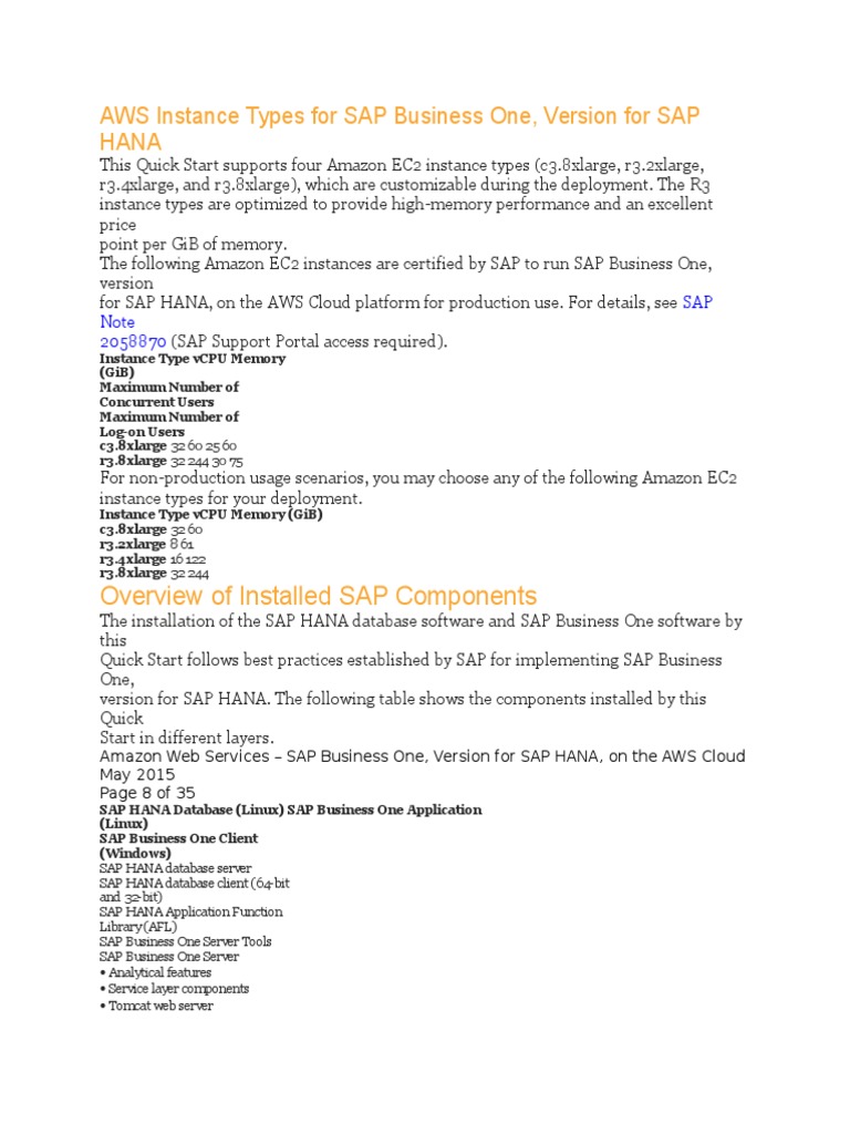 AWS Instance Types For SAP Business One, Version For SAP Hana ...
