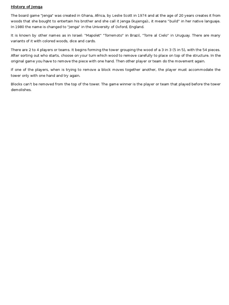 History of Jenga | PDF | Ocio