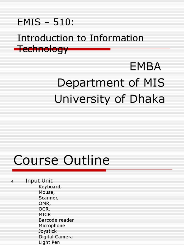 EMIS - 510: Introduction To Information Technology: Emba Department of ...