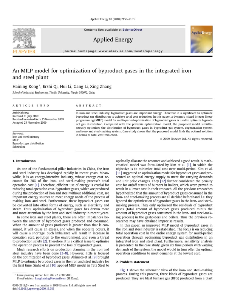 An MILP Model For Optimization of Byproduct Gases in The Integrated ... An MILP Model For Optimization of Byproduct Gases in The Integrated ...