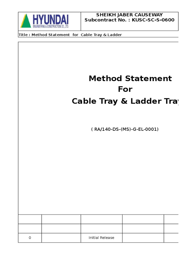Cable Tray Installation Method Statement | PDF | Cable | Specification ...