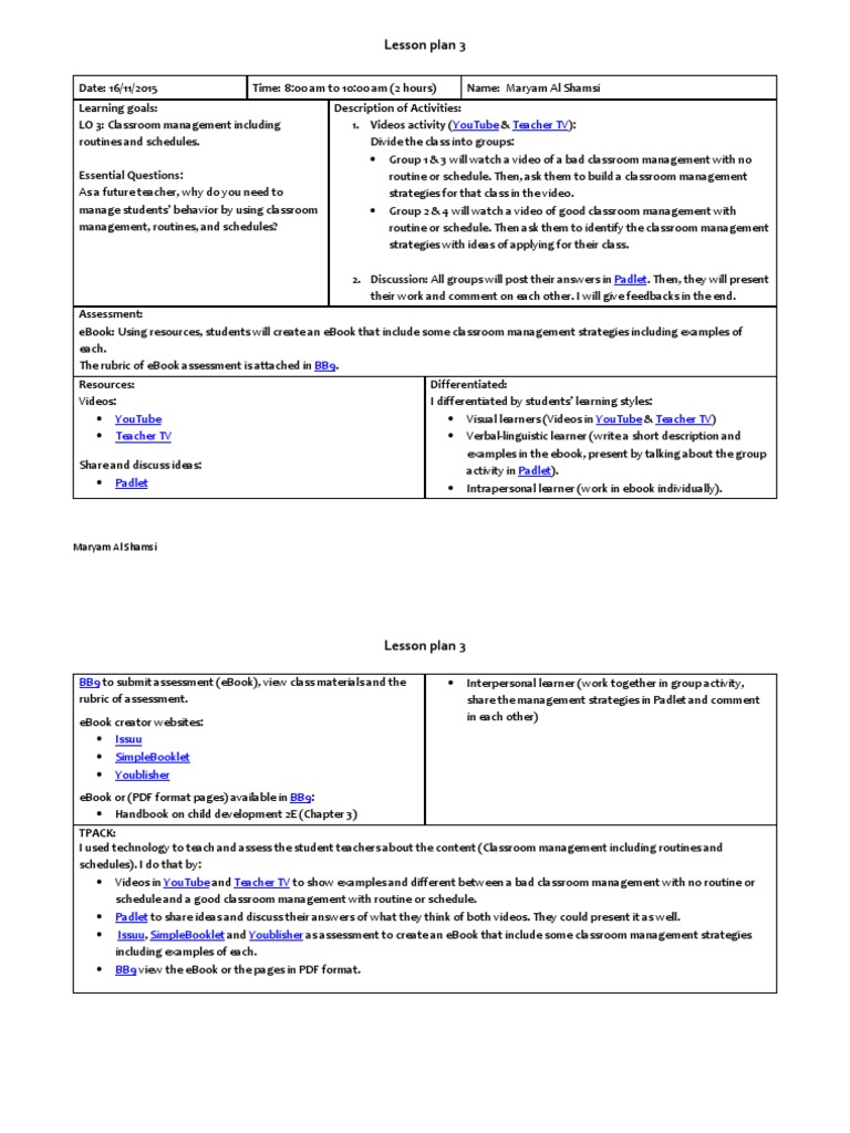 Lesson Plan 3: Youtube Teacher TV | PDF | Classroom Management | Lesson ...