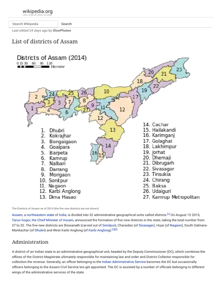 List of Districts of Assam - Wikipedia, The Free Encyclopedia | PDF ...