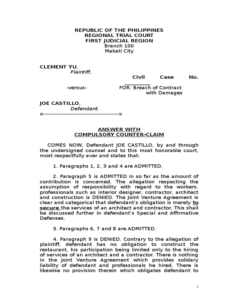 Republic of The Philippines Regional Trial Court First Judicial Region ...