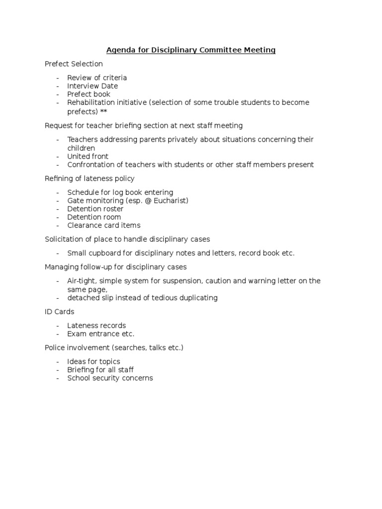 Disciplinary Committee Meeting Agenda | PDF