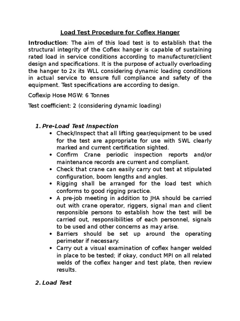 Coflex Hanger Load Test Guide | PDF | Crane (Machine)