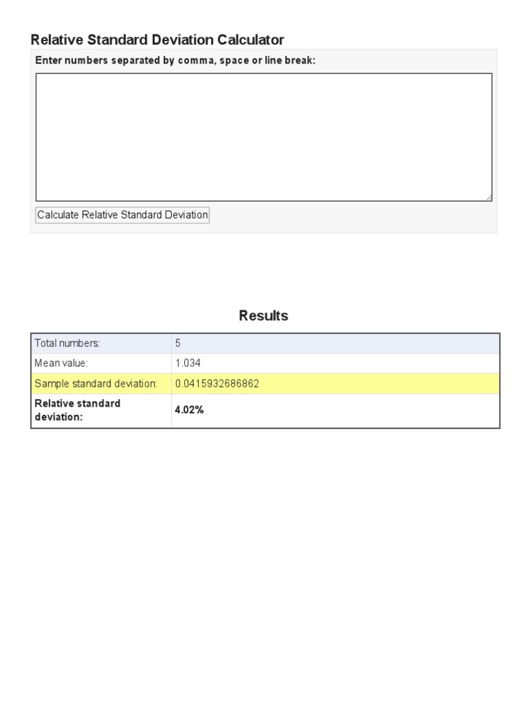 Relative Standard Deviation Calculator | PDF