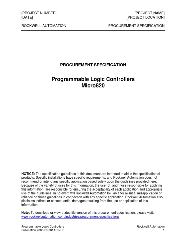 Programmable Logic Controllers Micro820: Procurement Specification | PDF | Programmable Logic ...